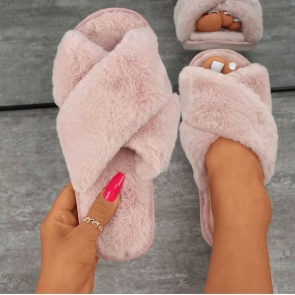 Private Label | Shoes | New Fuzzy Criss Cross Banddark Pink Furry ...